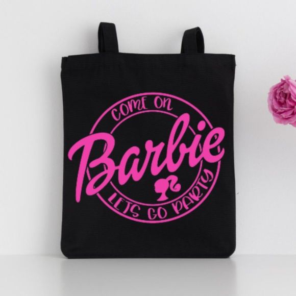 Bags | Come On Barbie Lets Go Party Black Tote Bag Barbie Tote Bag ...
